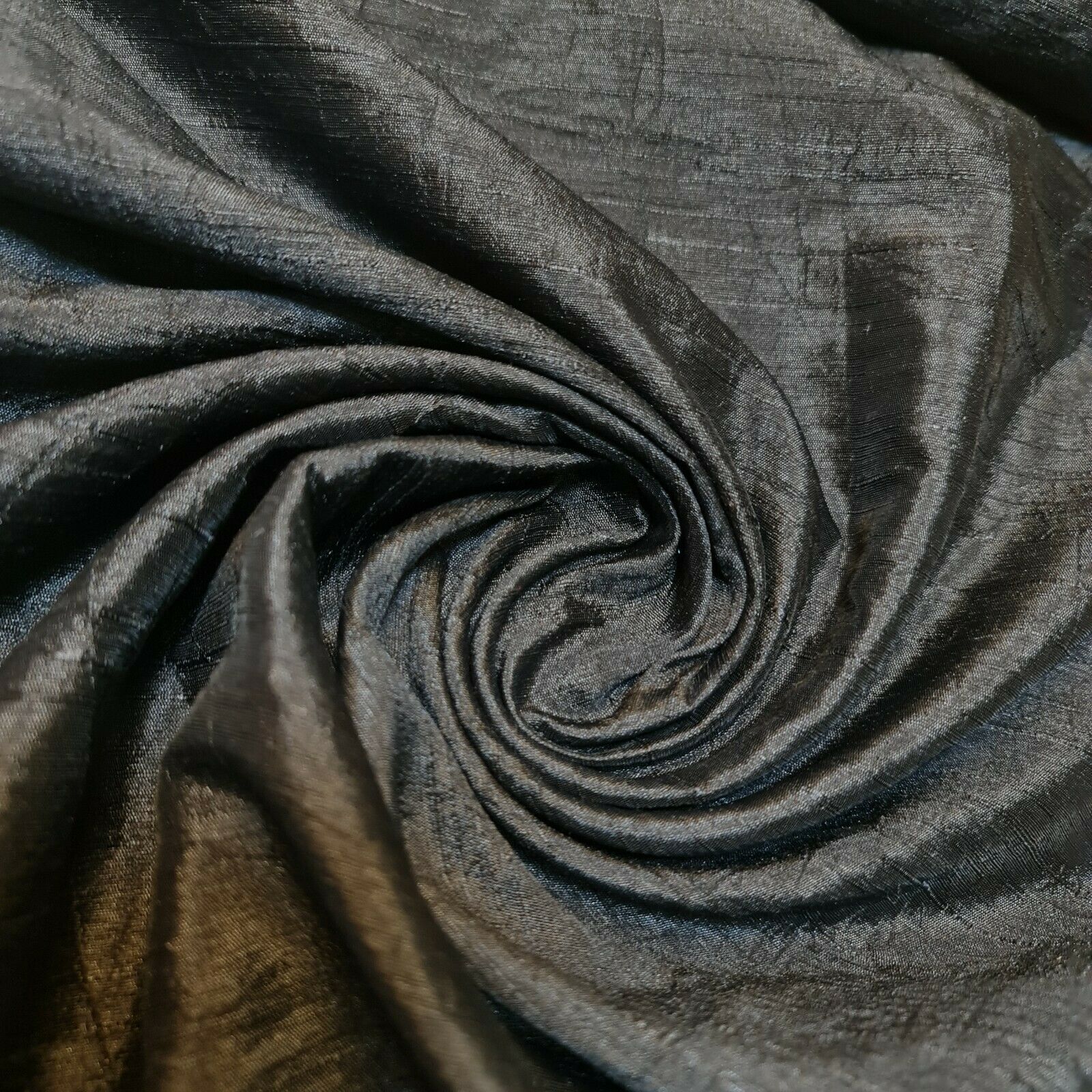 Black Plain Raw Silk Faux Dupion 100% Polyester Upholstery Fabric Brid ...