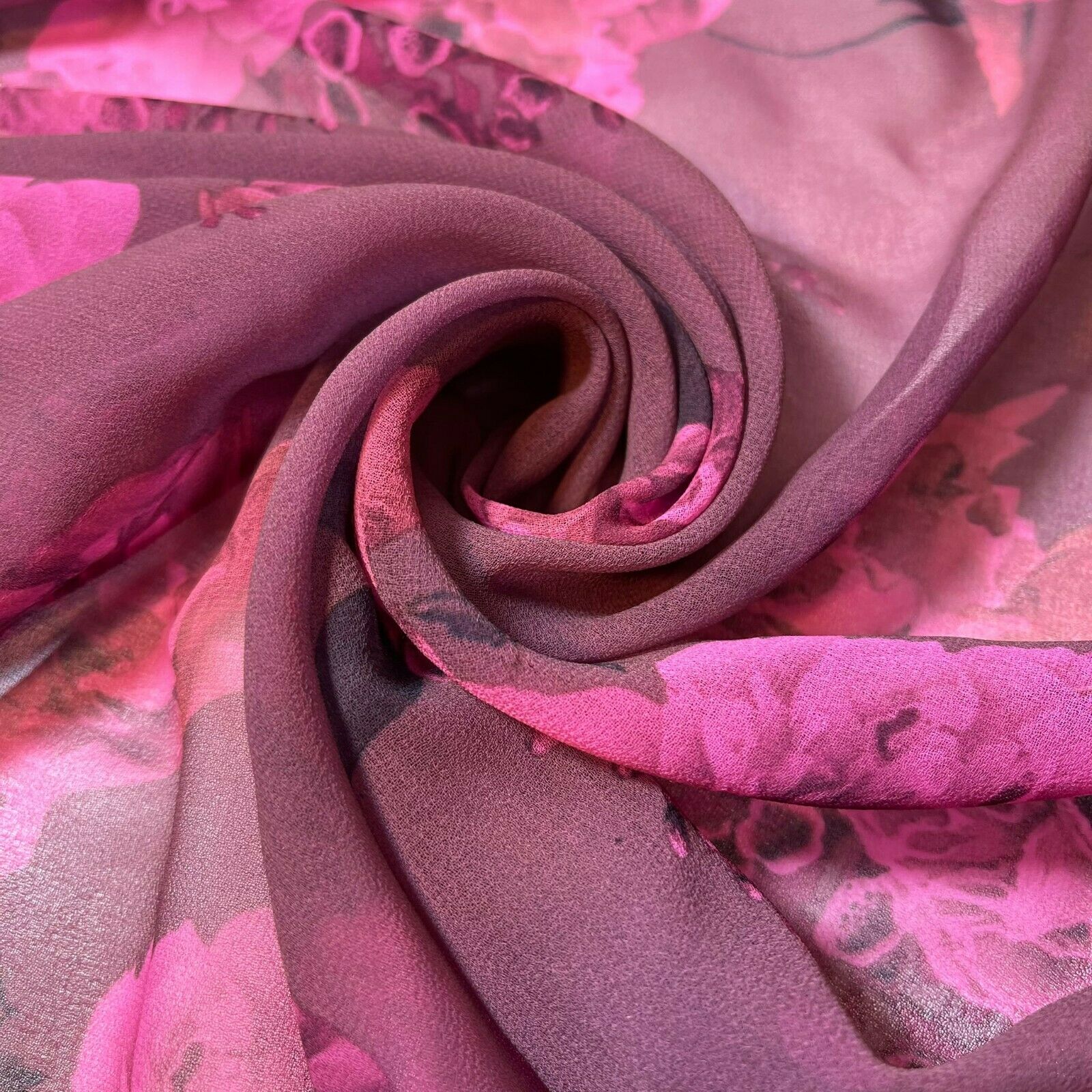 Dusty Pink Floral Crepe Chiffon Material Soft Sheer Dress Drape Craft ...